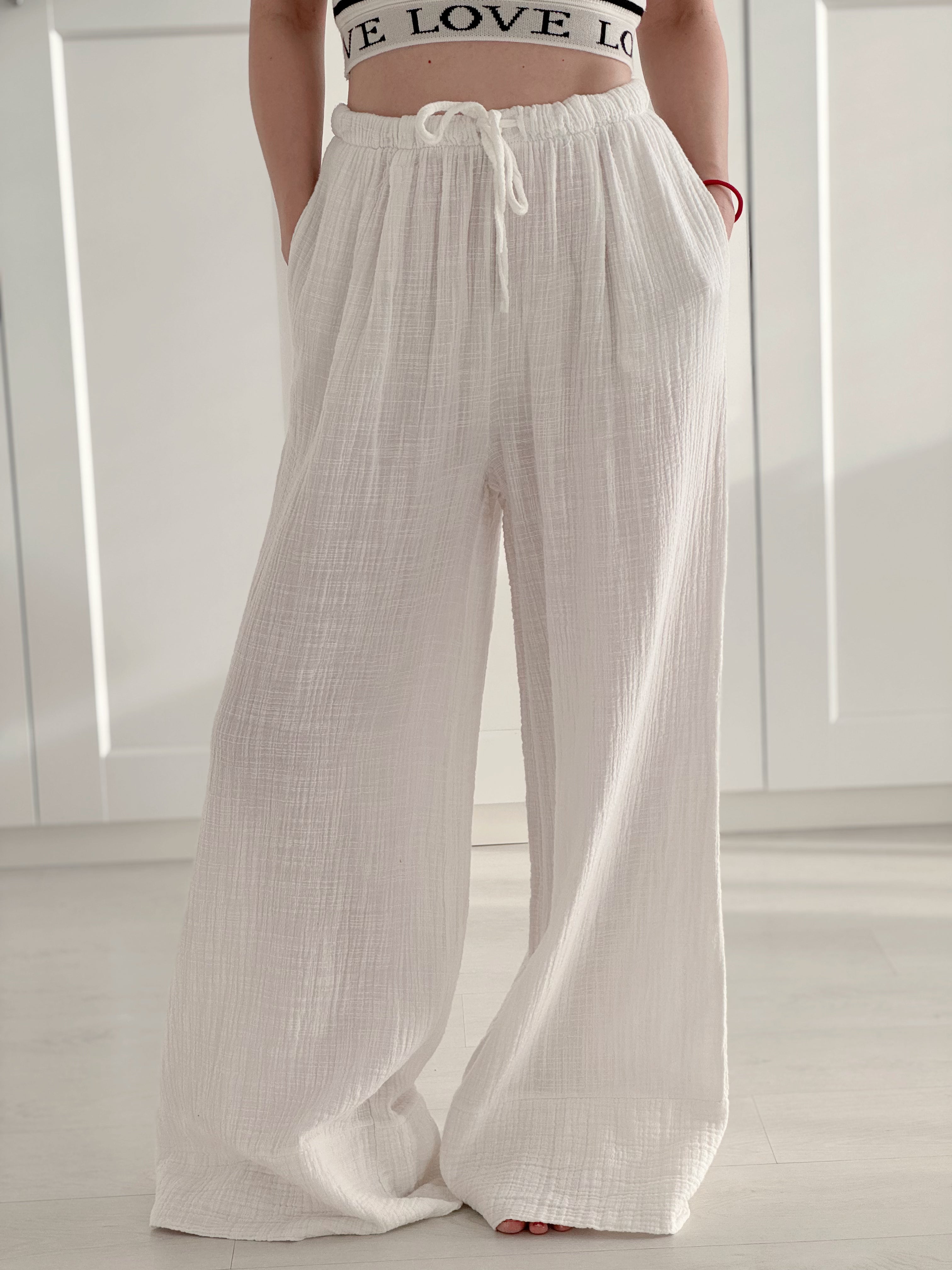 Musselin Hose, Premium, Wide-Leg, 4 Farben – sismeer