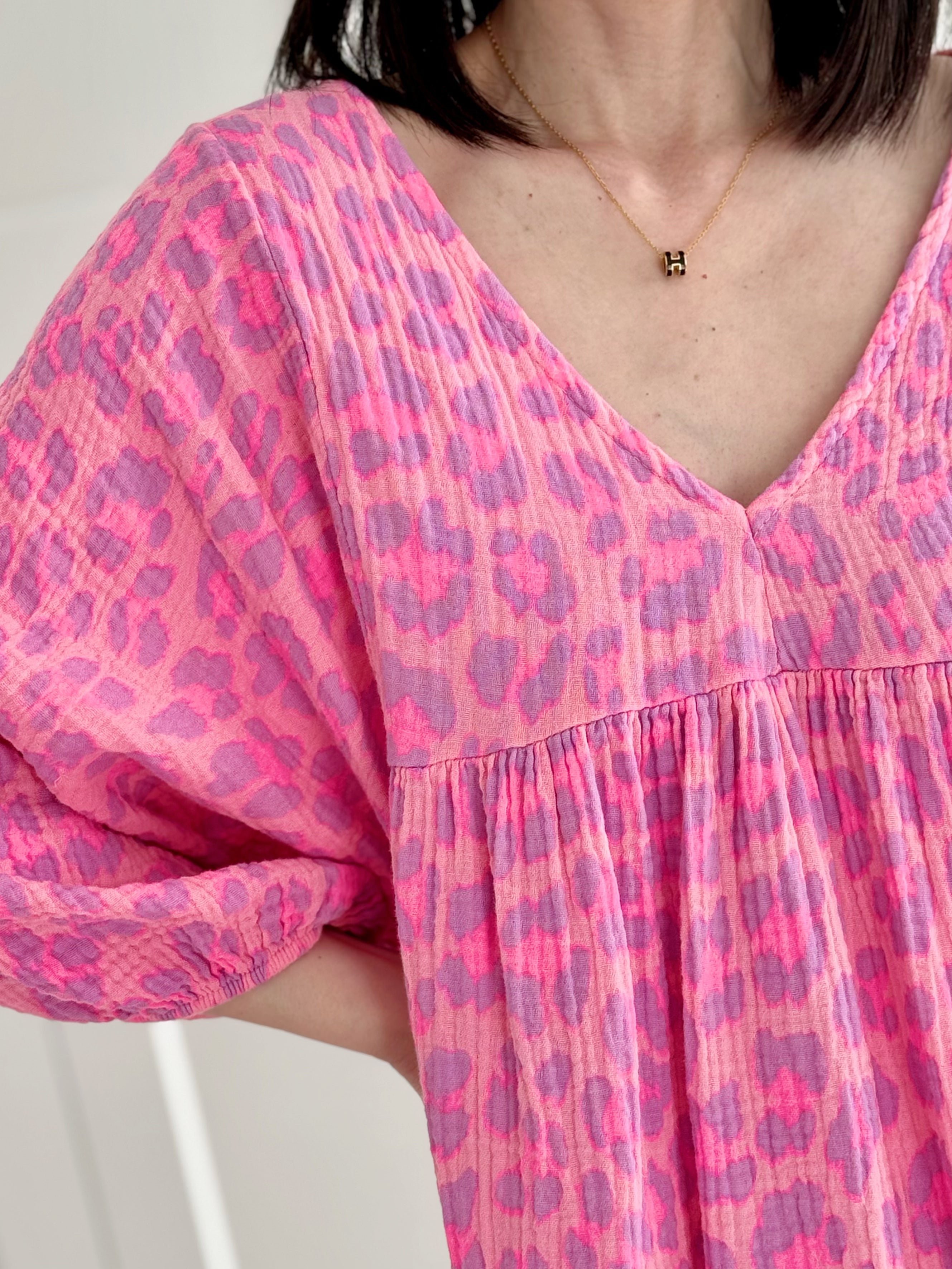 Musselin Kleid, Classic, Neon-Leo, Rosa, 3 Farben – sismeer