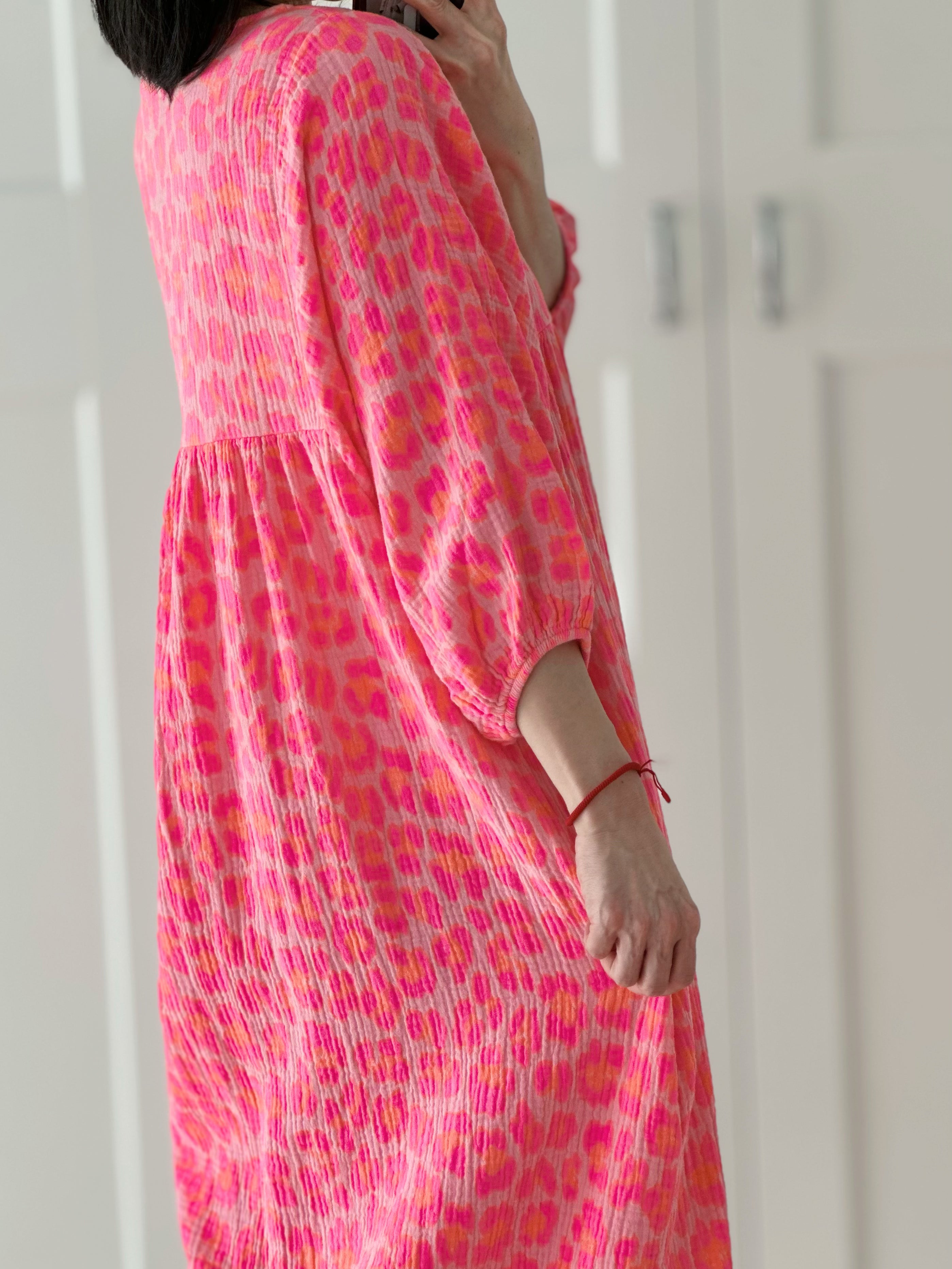 Musselin Kleid, Classic, Neon-Leo, Pink-Orange – sismeer