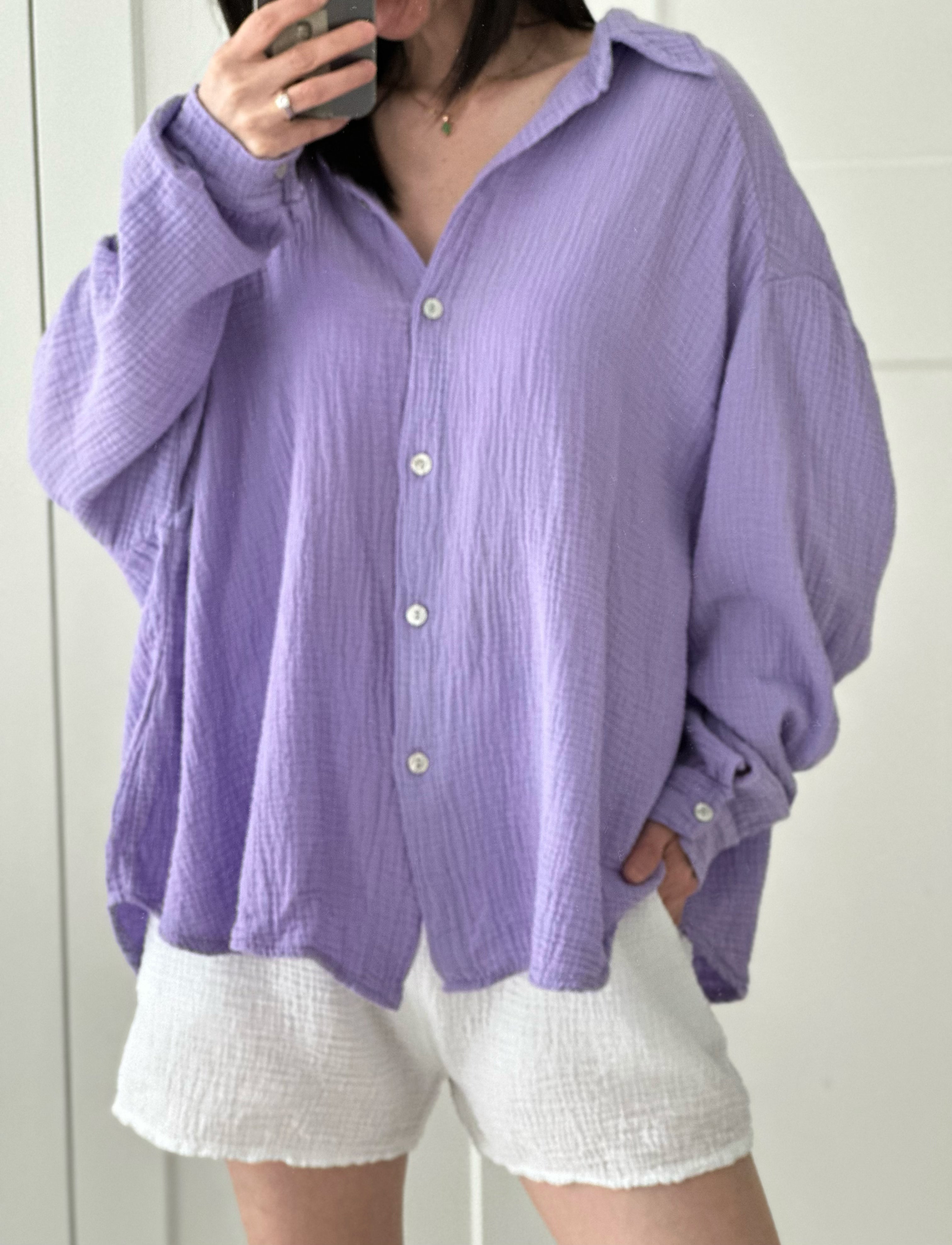 Musselin Bluse, regular, Violett – sismeer
